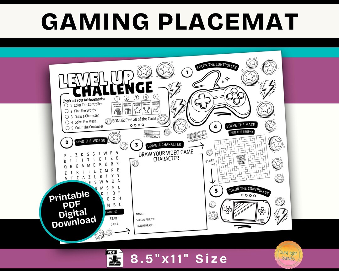 Video Game Placemat Activity (PDF Digital Download): Gaming Birthday ...