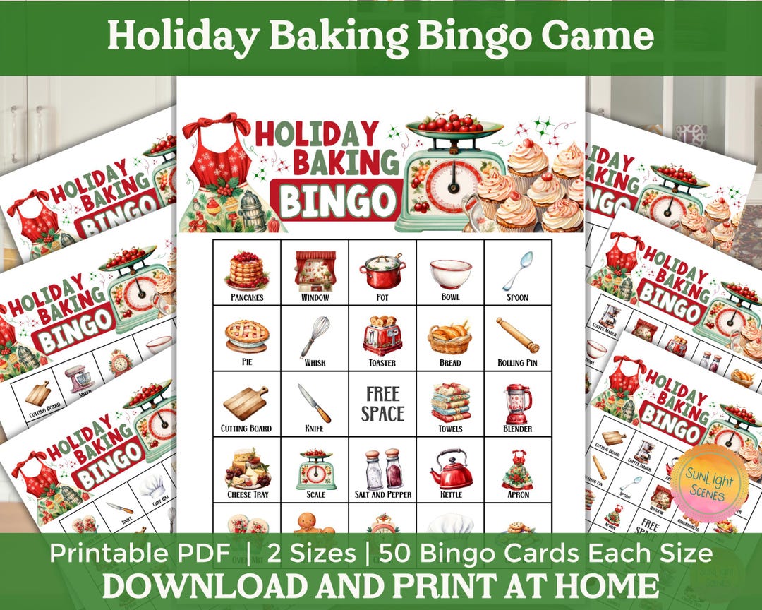 Holiday Baking Party Printable PDF Bingo Cards, Christmas Cookie Swap ...