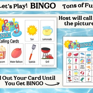 Pool Party Printable Bingo Cards, 100 Bingo Cards Family Reunion Games ...