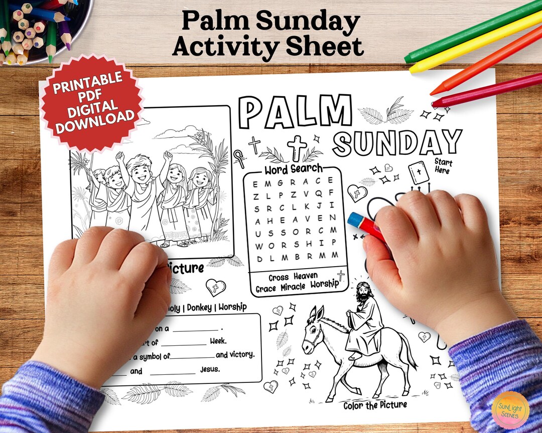Palm Sunday Activity Sheet Printable, Bible Story Coloring Placemat ...