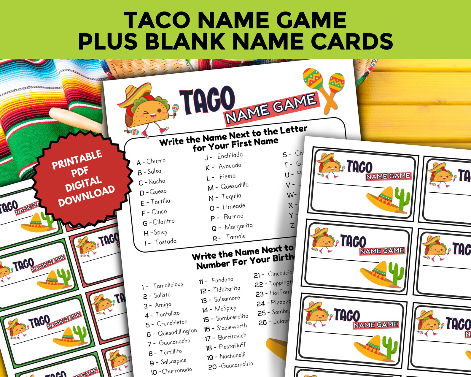 Taco Name Game With Printable Name Tags, Taco Tuesday Mexican Final ...