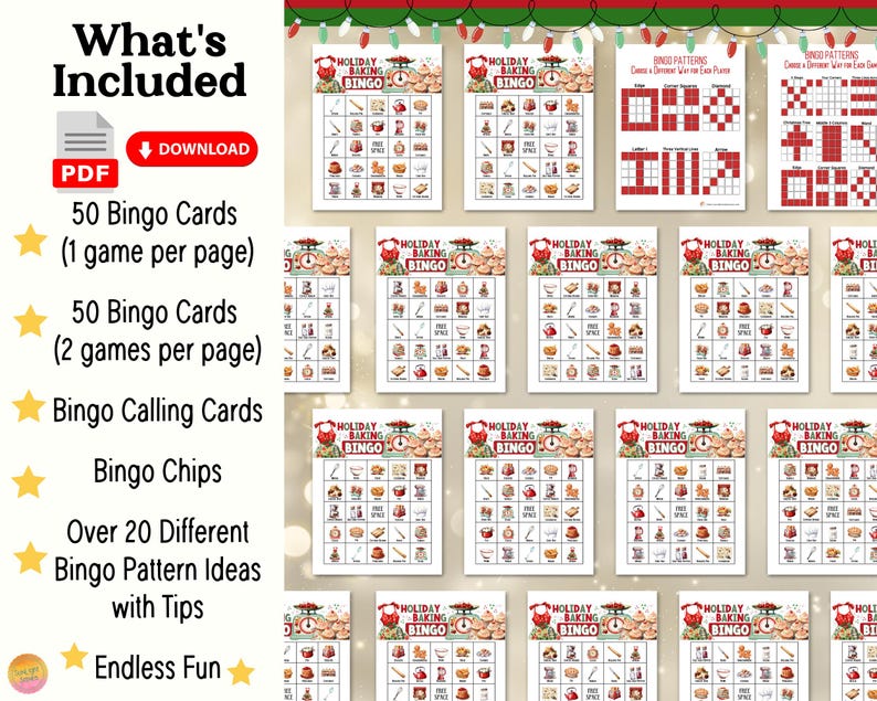 Holiday Baking Party Printable PDF Bingo Cards, Christmas Cookie Swap ...