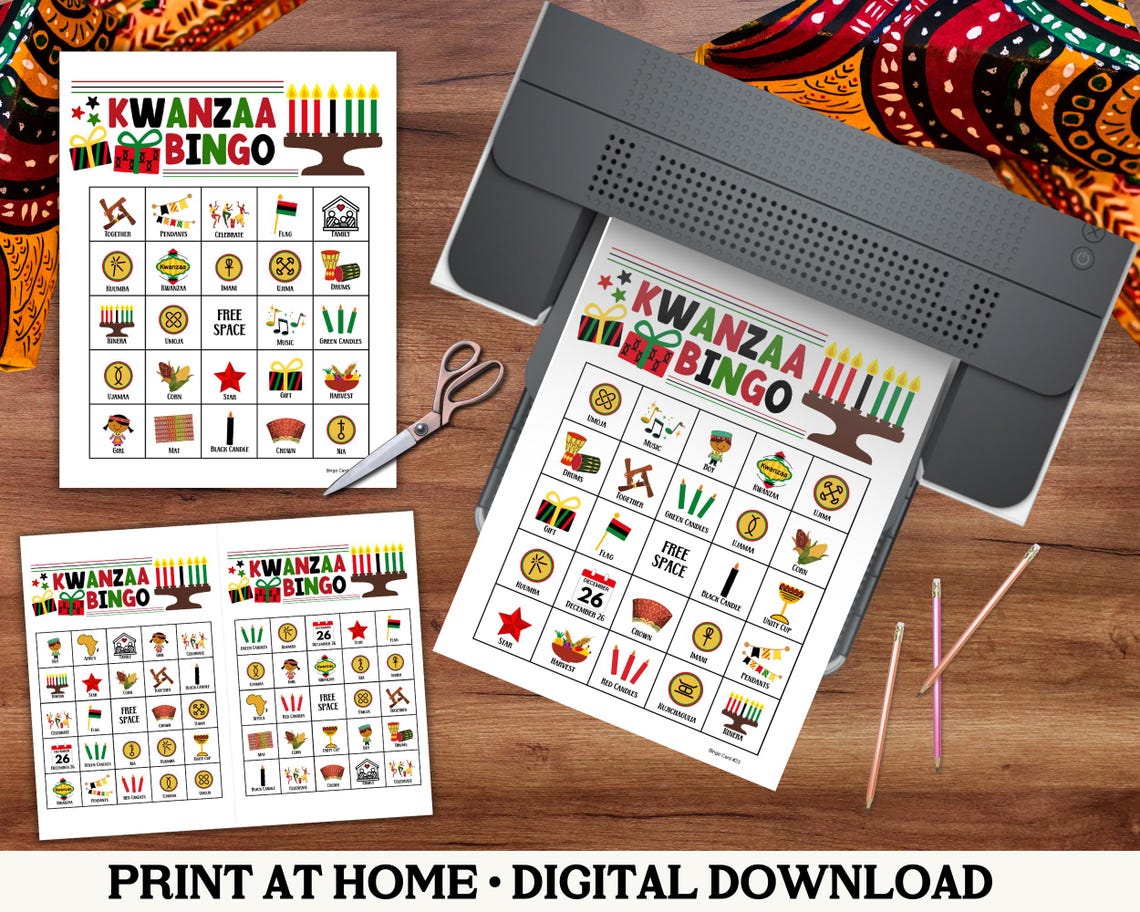 Kwanzaa Bingo Game Printable PDF, 100 Bingo Cards Bundle, Seven ...