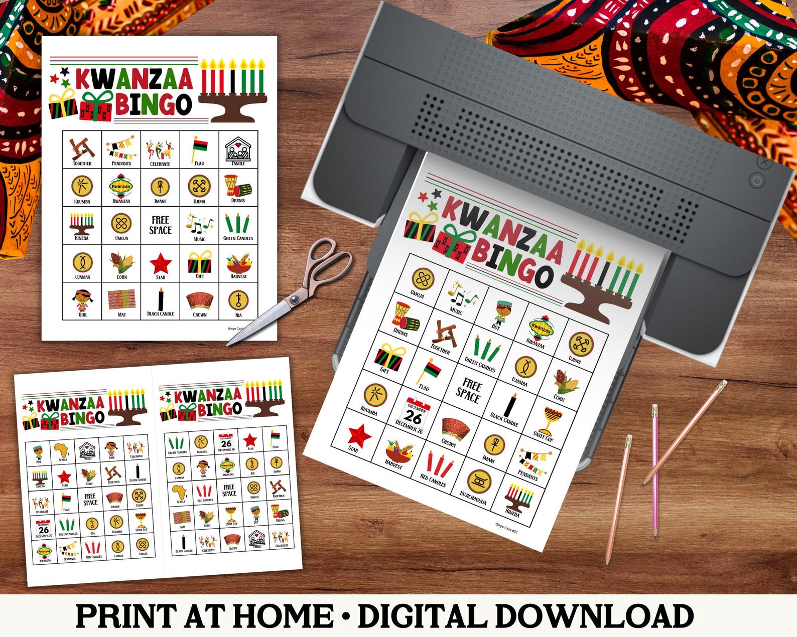 Kwanzaa Bingo Game Printable PDF, 100 Bingo Cards Bundle, Seven ...