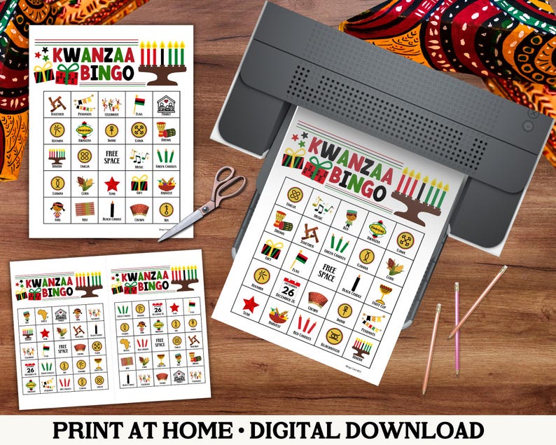 Kwanzaa Bingo Game Printable PDF, 100 Bingo Cards Bundle, Seven ...