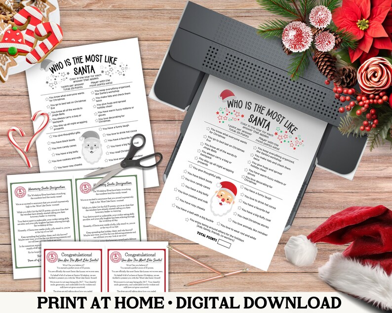 Who is the Most Like Santa Game Printable PDF, Funny Holiday Office ...