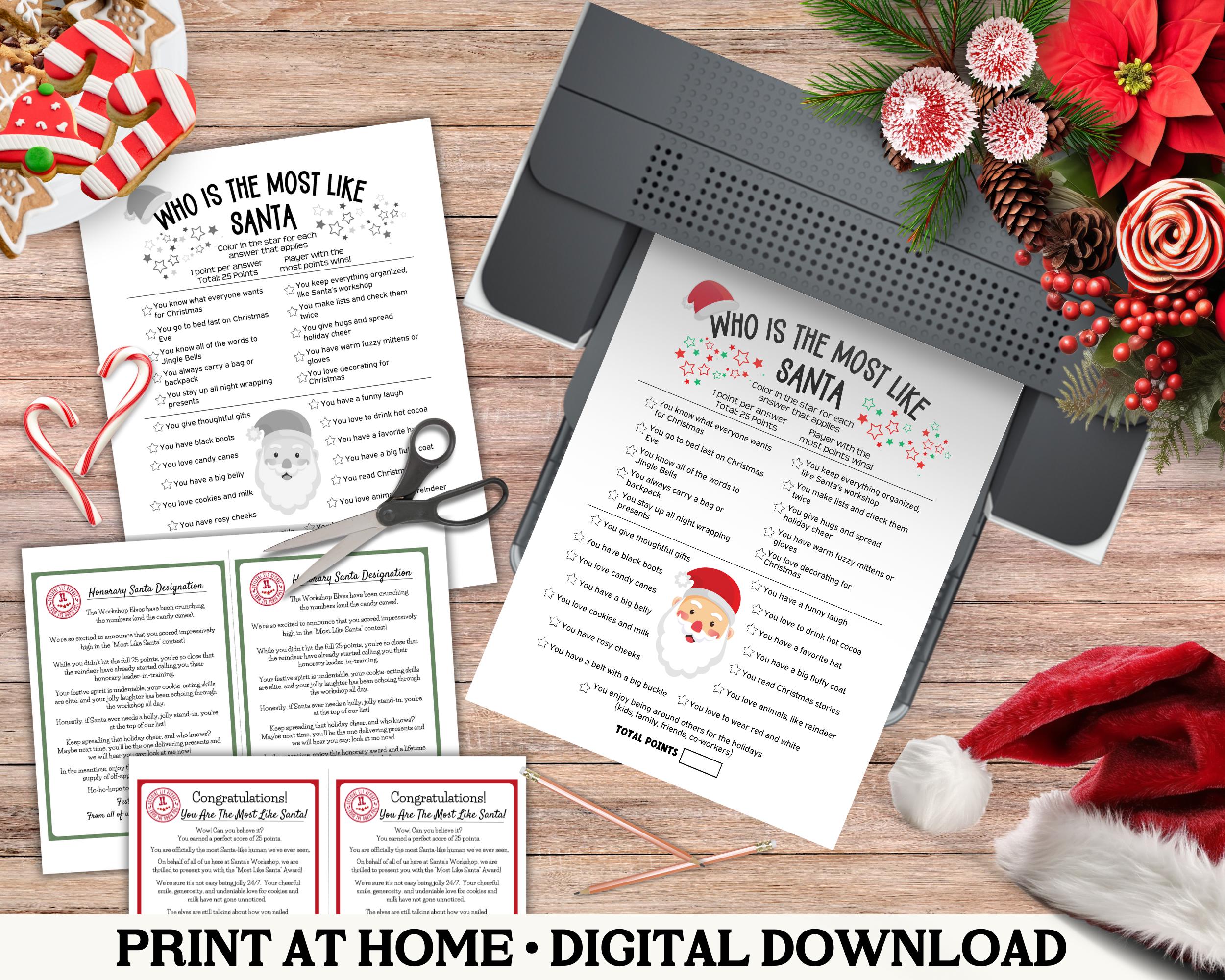 Who is the Most Like Santa Game Printable PDF, Funny Holiday Office ...