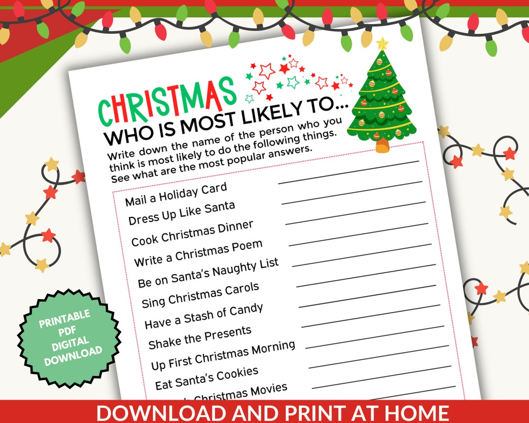 Who is Most Likely to Christmas Party Game, Holiday Family Reunion Game ...