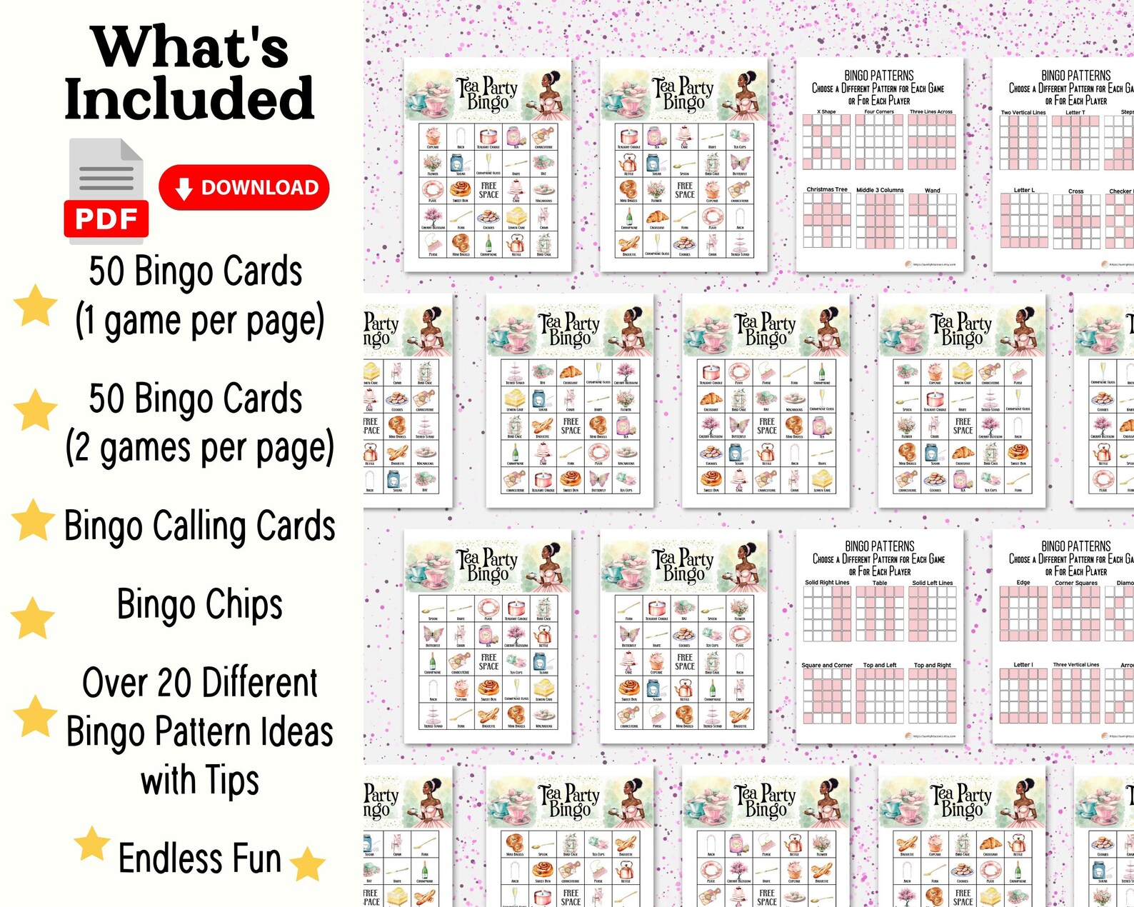Tea Party Bingo 100 Printable Cards, Enchanted Garden Bridal Shower ...