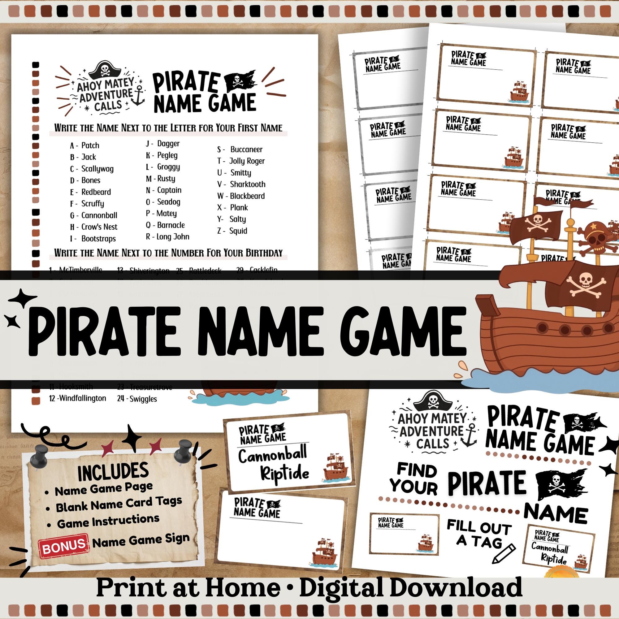 What's Your Pirate Name Game: Printable Birthday Party Name Generator ...