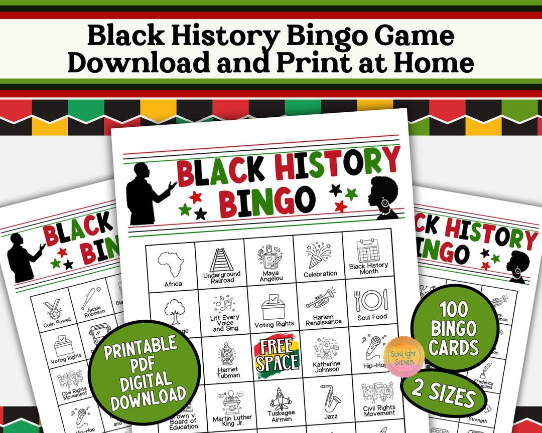 Black History Bingo Game (printable PDF): 100 Printable Cultural ...