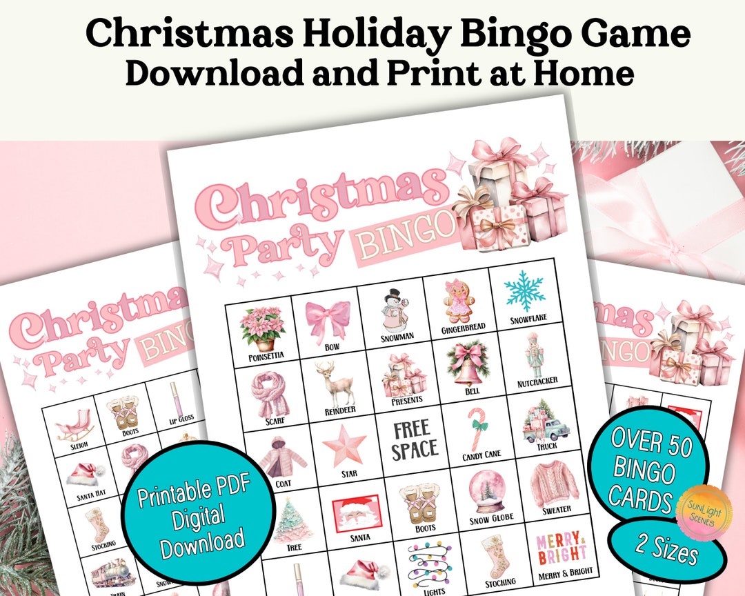 Pastel Pink Christmas Bingo Game PDF, Ladies Night Out Christmas Party ...