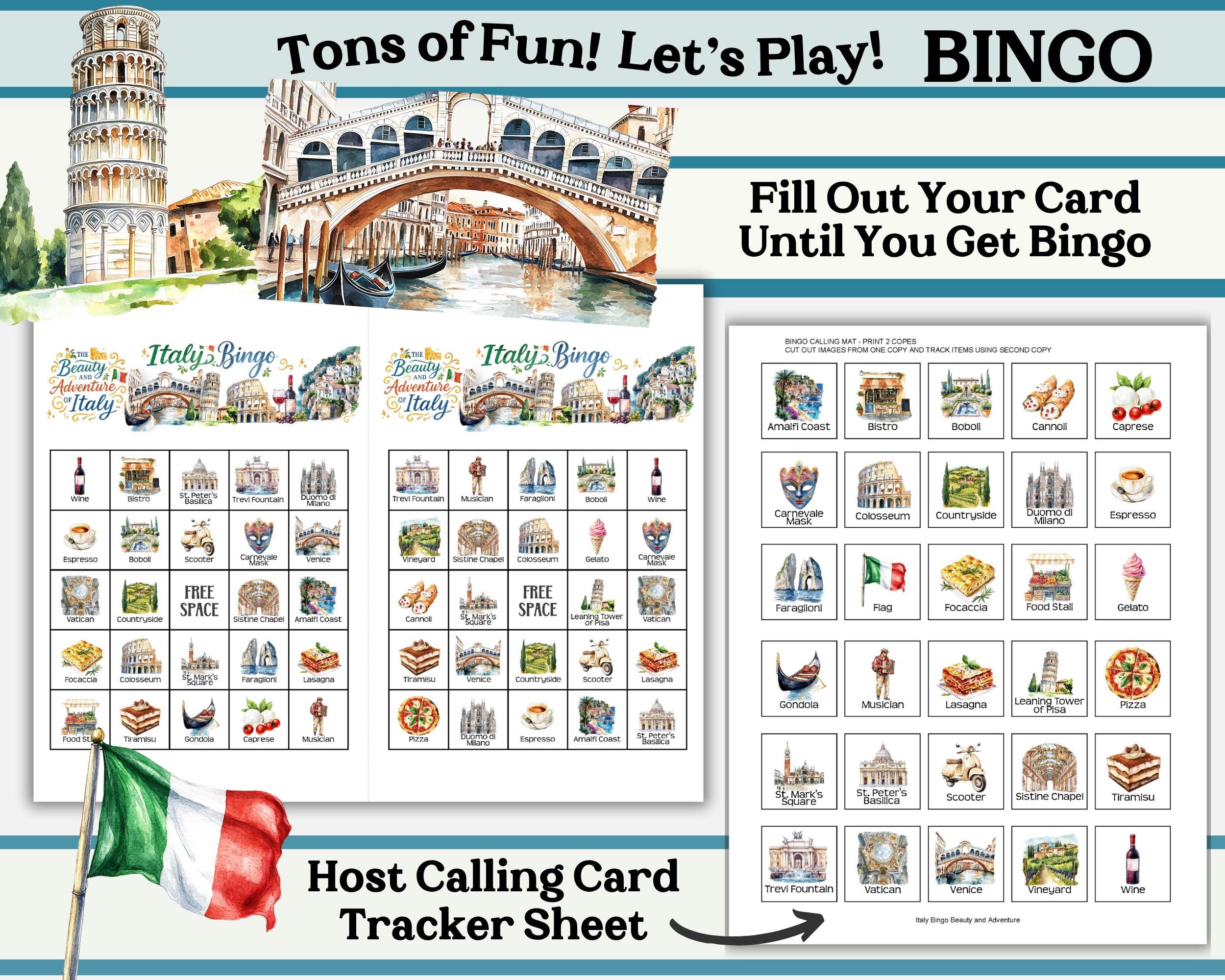 Italy Travel Bingo: 50 Printable Cards - Italian Landmarks Game (PDF ...