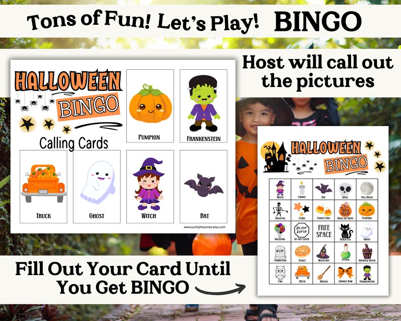 Halloween Bingo Game Cards, Printable Classroom Party Kids October ...