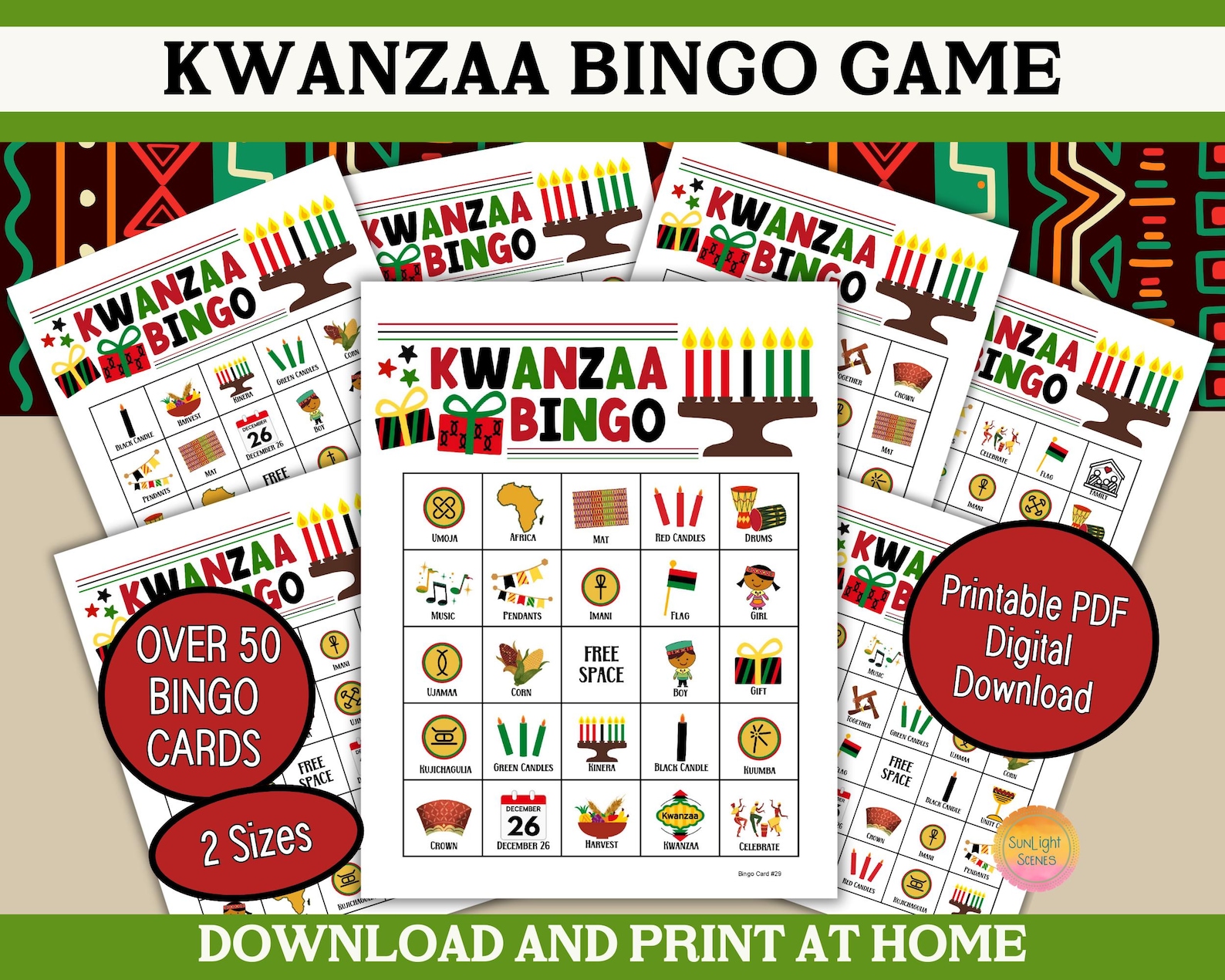 Kwanzaa Bingo Game Printable PDF, 100 Bingo Cards Bundle, Seven ...
