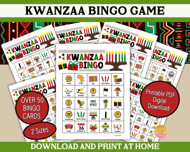 Kwanzaa Bingo Game Printable PDF, 100 Bingo Cards Bundle, Seven ...
