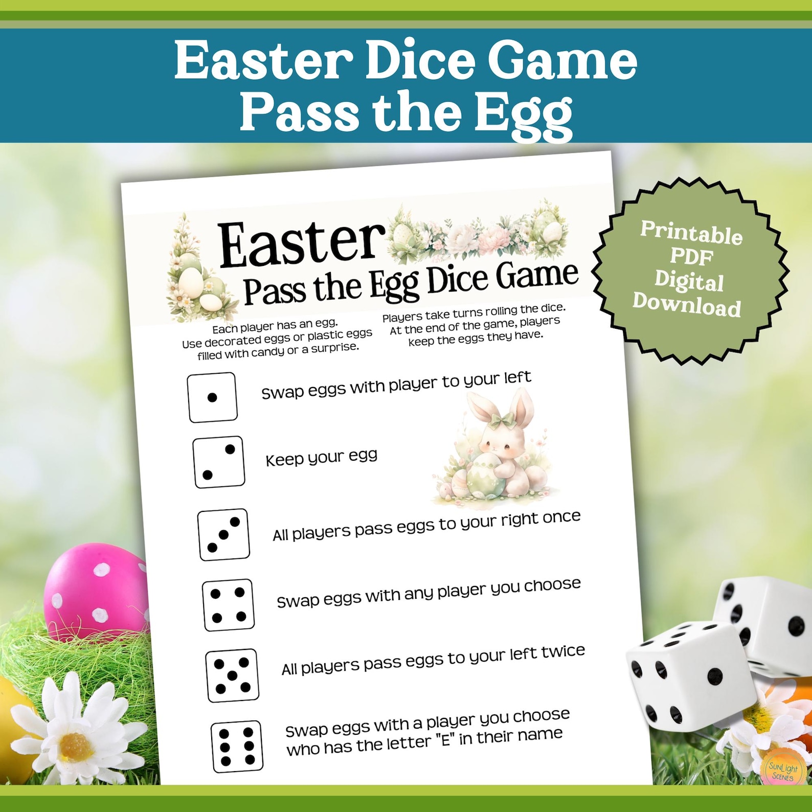 Pass the Egg Easter Party Game PDF, Roll the Dice Gift Exchange Spring ...