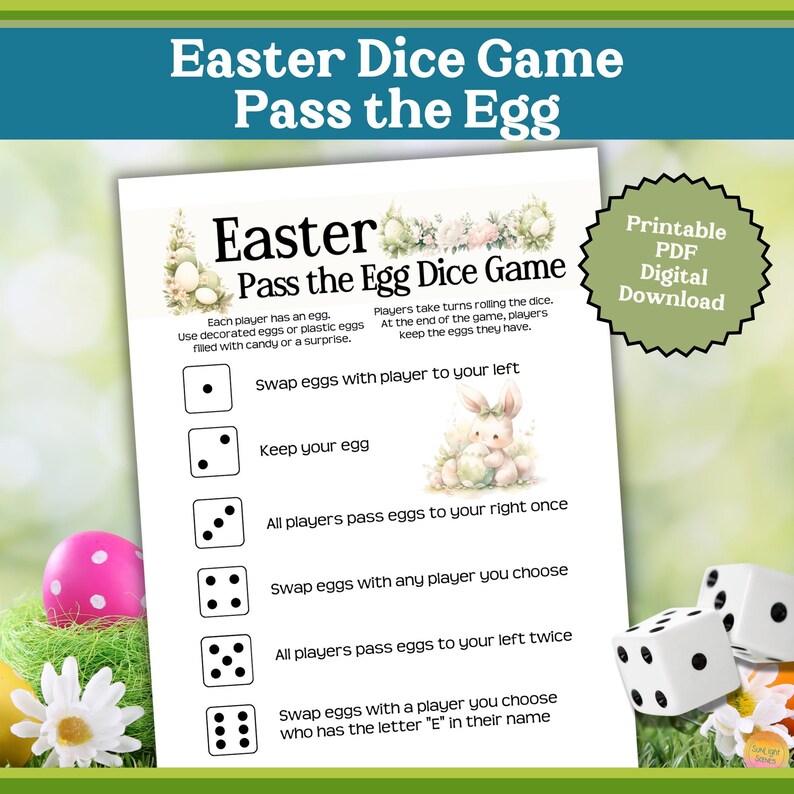 Pass the Egg Easter Party Game PDF, Roll the Dice Gift Exchange Spring ...
