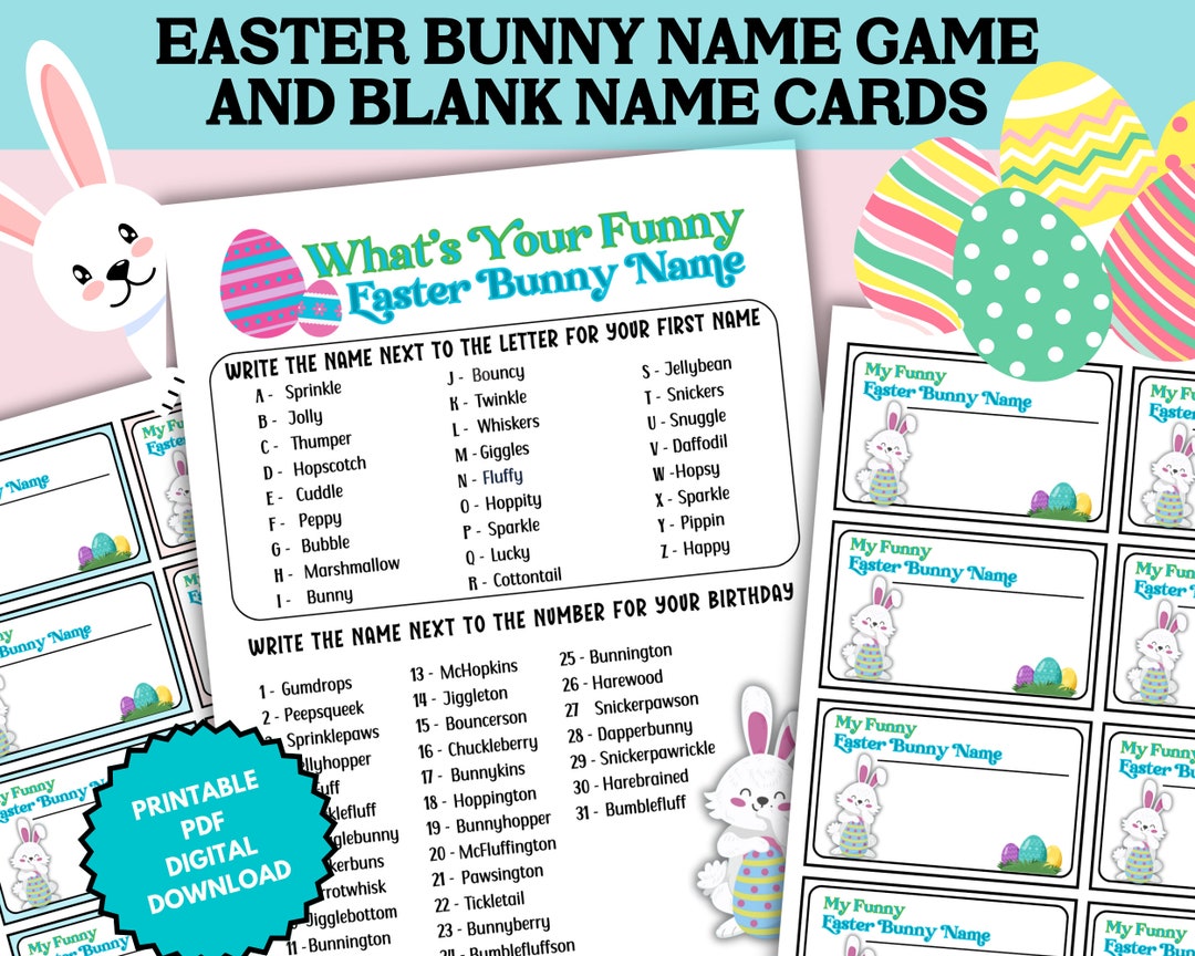 What's Your Easter Bunny Name Game Printable PDF Cards, Funny Spring ...