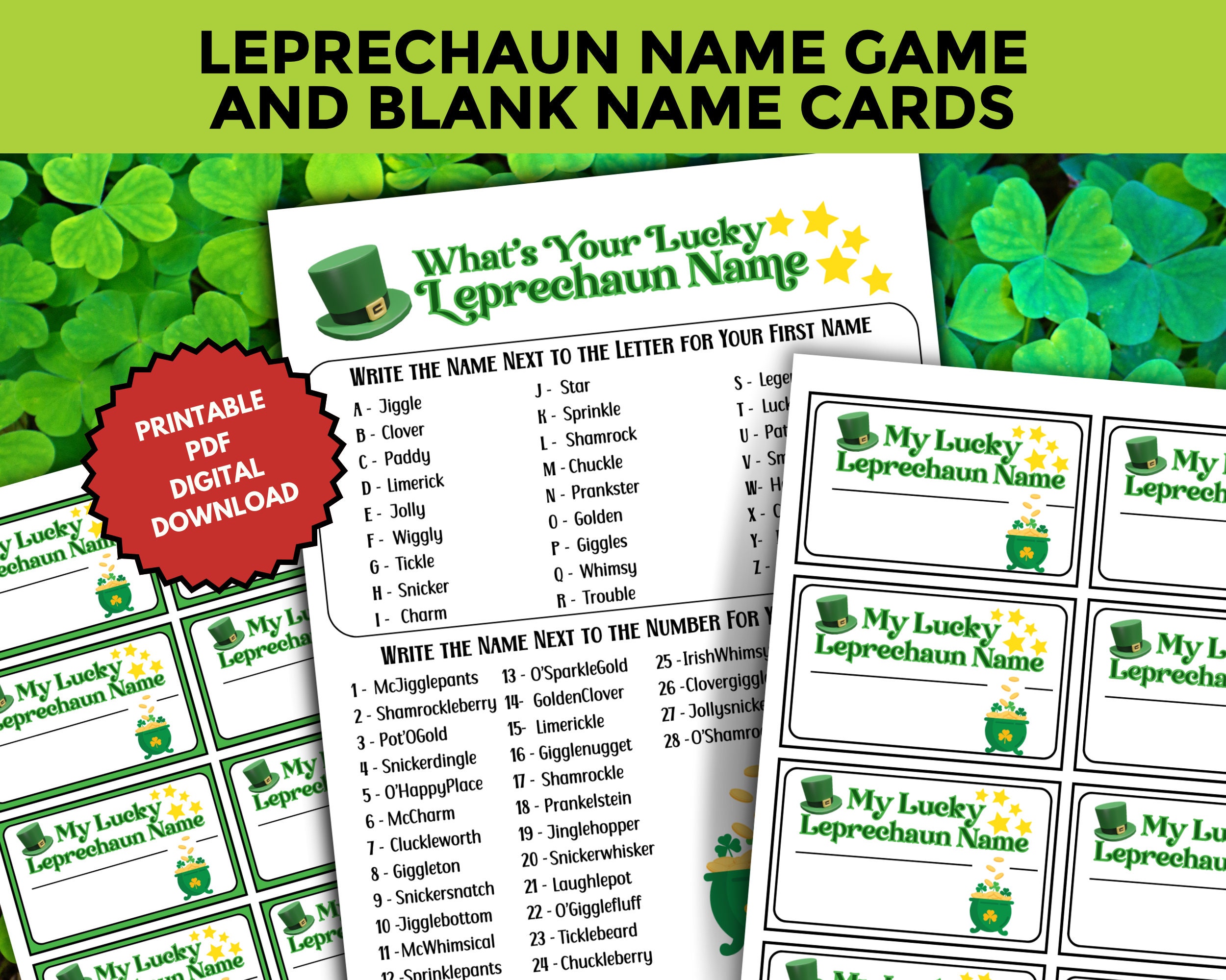 Leprechaun Name Game Generator With Tags Printable PDF, Funny St ...