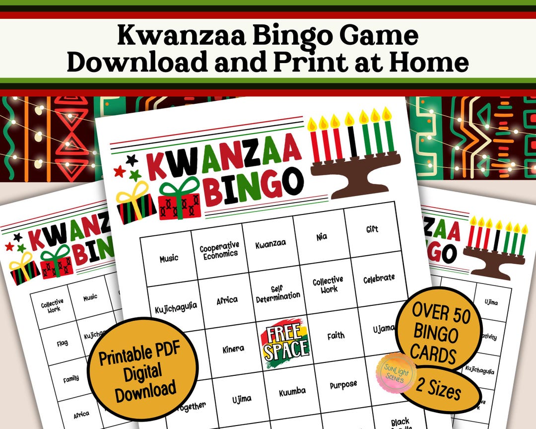 Kwanzaa Bingo Game Printable PDF, 100 Bingo Cards Bundle, Seven ...
