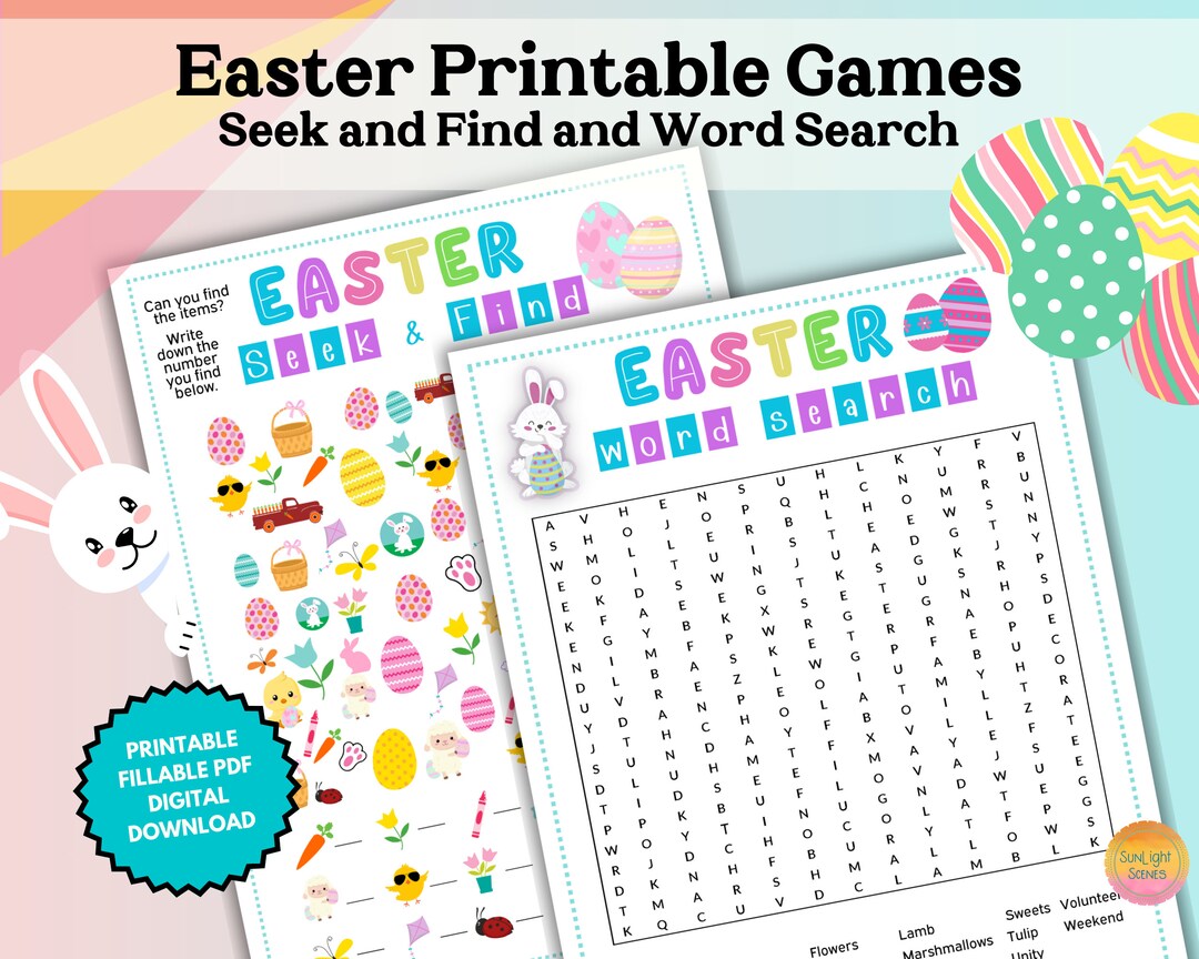 Easter Seek and Find Word Search Printable Games With Answer Key ...