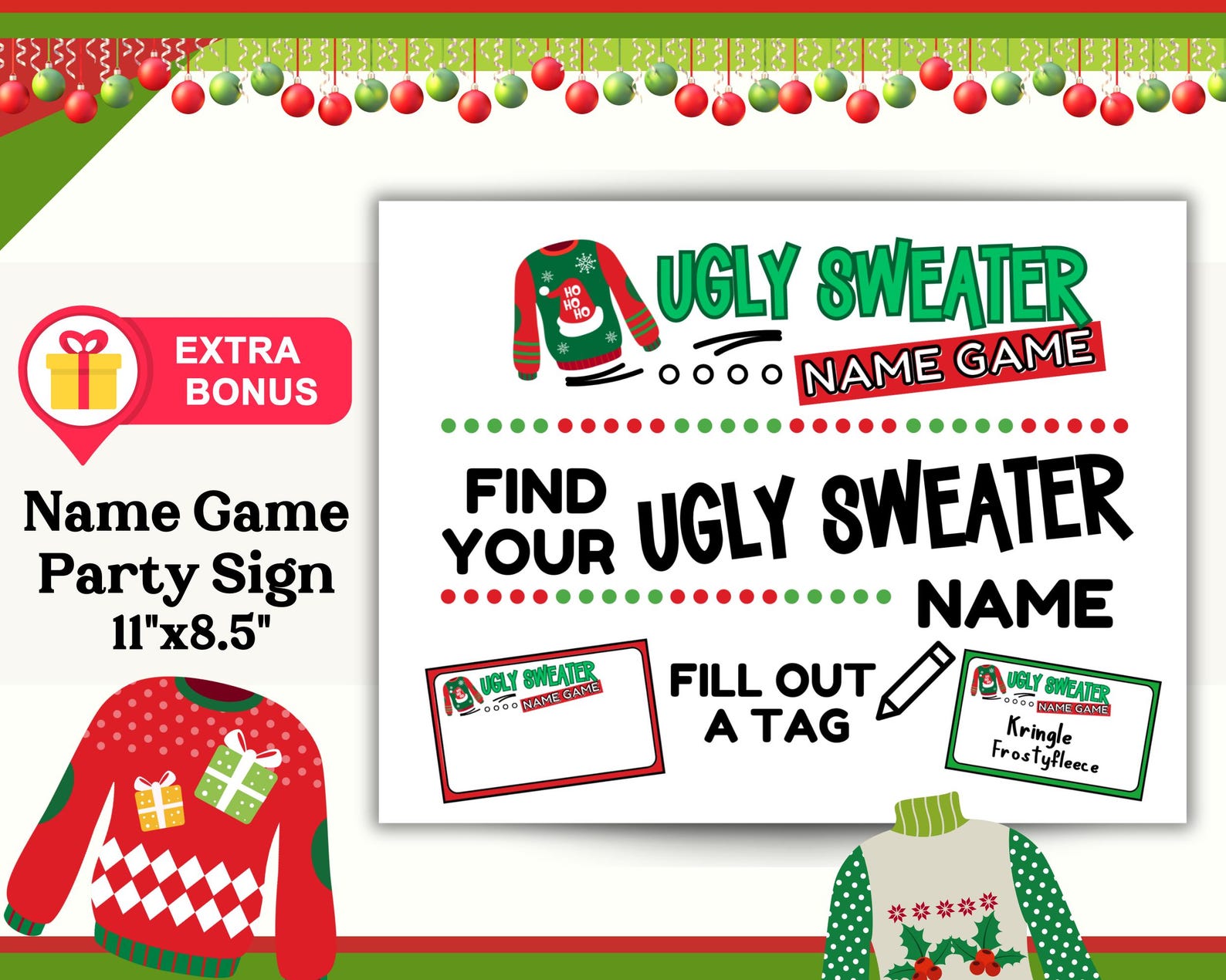 Ugly Sweater Name Game Generator Printable, Christmas Whats Your Ugly ...