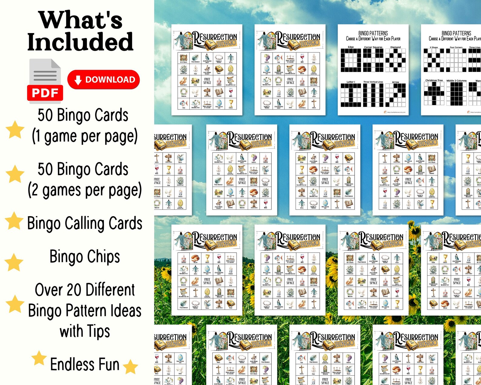 Resurrection Bingo Cards Printable PDF, Christian Religious Easter ...