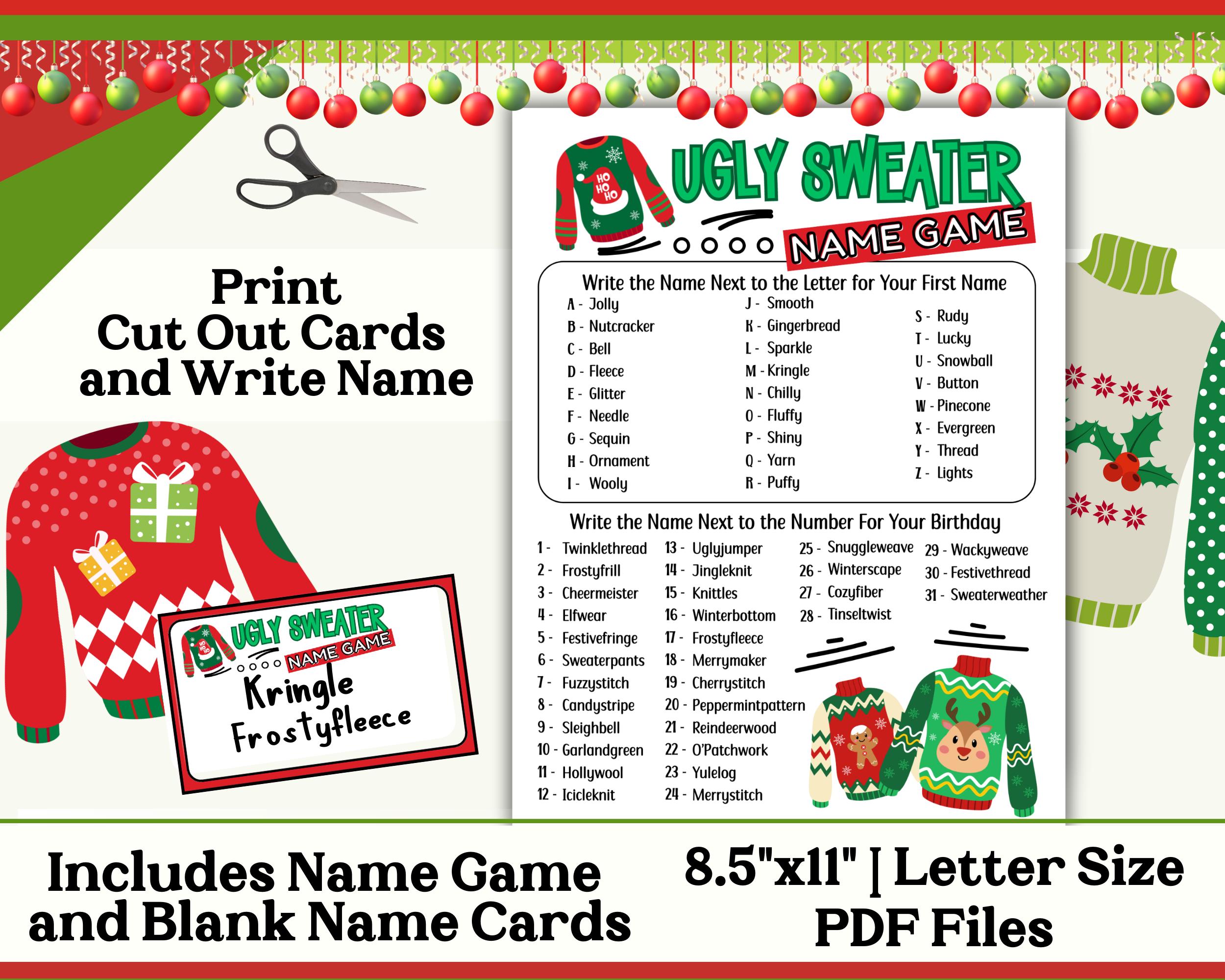 Ugly Sweater Name Game Generator Printable, Christmas Whats Your Ugly ...