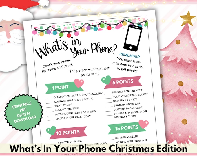 Whats in Your Phone Printable Christmas Holiday Party Game - Etsy Canada