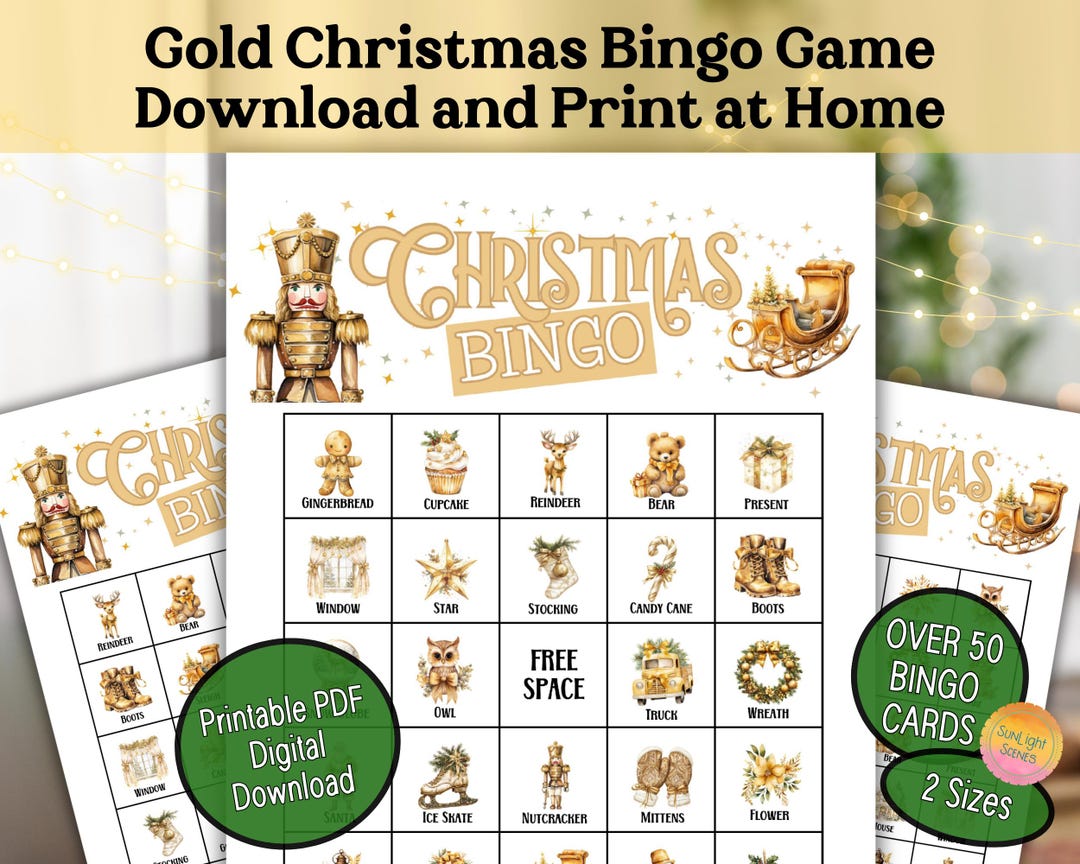 Gold Christmas Bingo Game Printable PDF, Xmas Party 100 Holiday Bingo ...