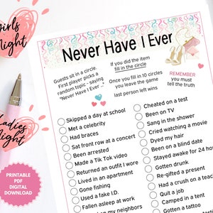 Never Have I Ever Printable Party Game Ladies Night Out, Girls Night ...