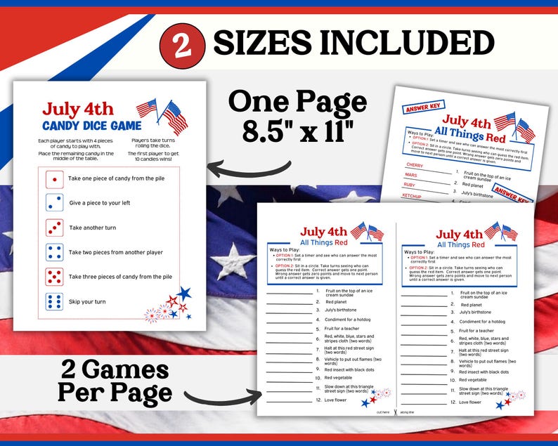 Fourth of July All Things Red Game, Candy Dice Independence Day July ...