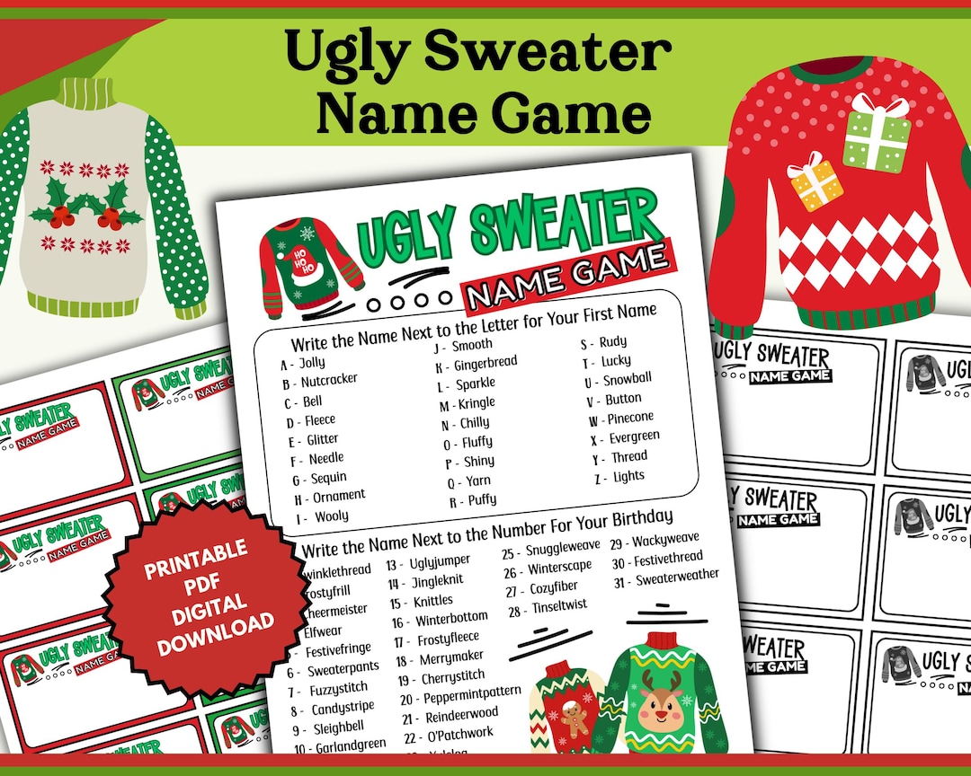Ugly Sweater Name Game Generator Printable, Christmas Whats Your Ugly ...