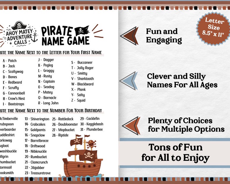 What's Your Pirate Name Game: Printable Birthday Party Name Generator ...