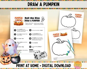 Roll a Pumpkin Halloween Game: Kids Activity, Coloring Page (PDF ...