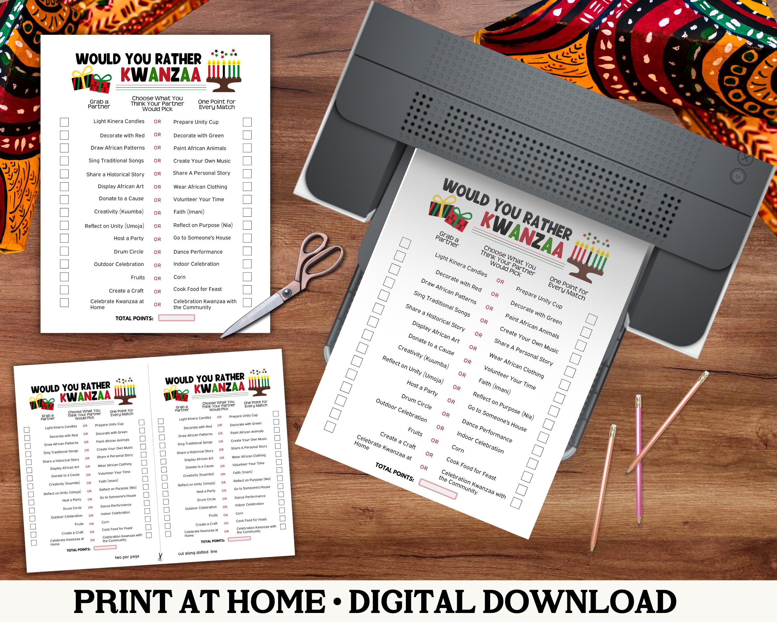 Kwanzaa Would You Rather Game Printable PDF, Seven Principles Kwanzaa ...