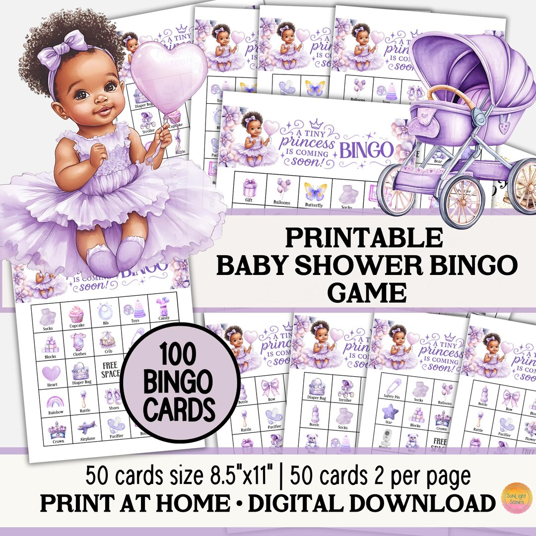 Royal Little Princess Baby Shower Bingo PDF, Black Baby Shower Game ...