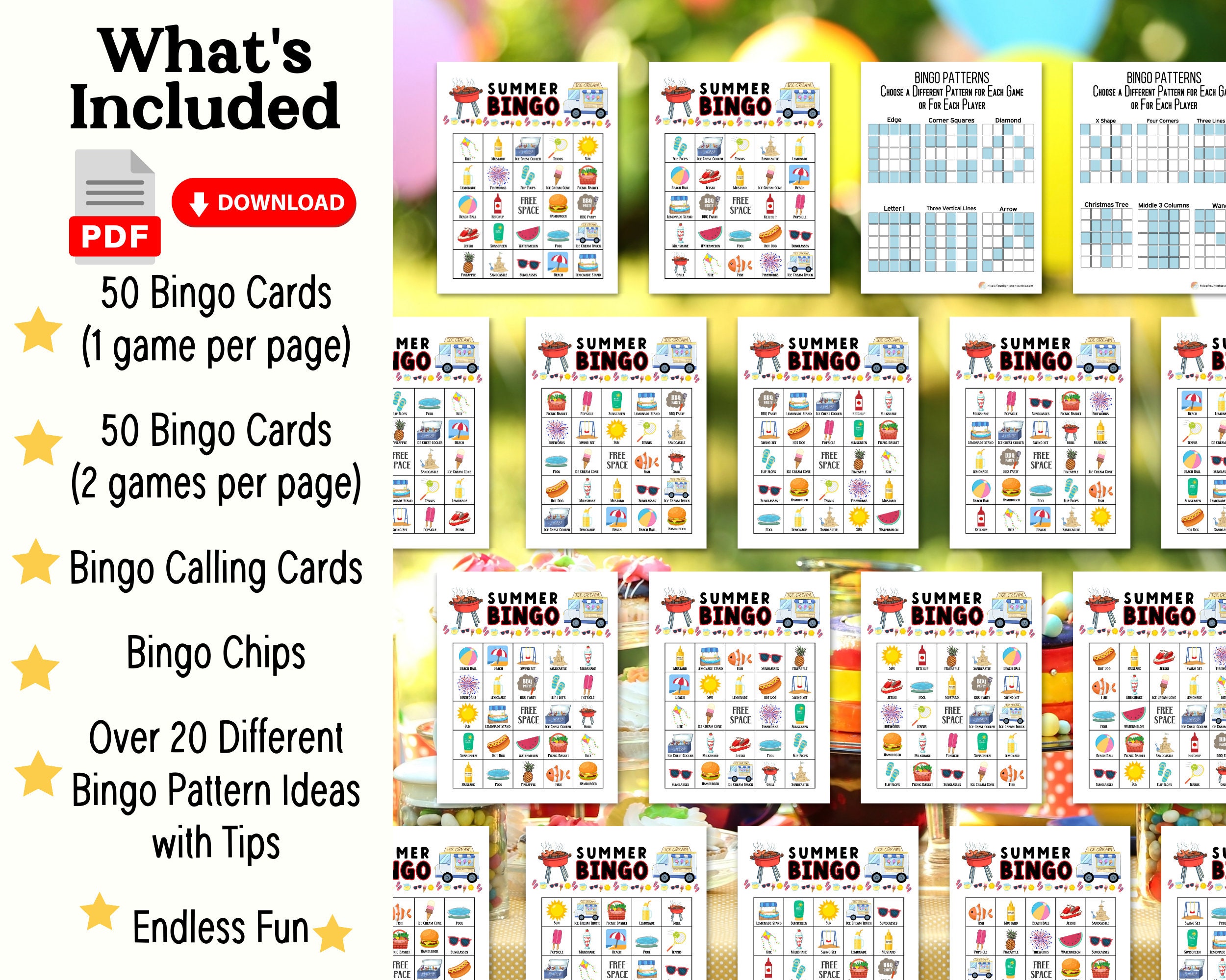 Summer Printable Bingo Cards, Ice Cream Social Kids Birthday Party, 100 ...