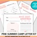 Pink Summer Camp Letter, Overnight Sleepaway Camp Pen Pal Letter Fill ...