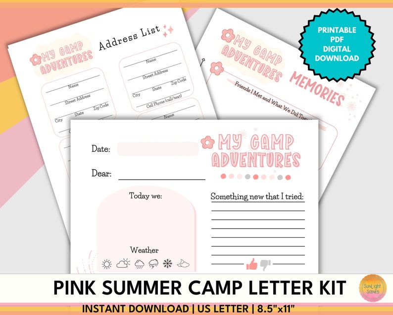 Pink Summer Camp Letter, Overnight Sleepaway Camp Pen Pal Letter Fill ...