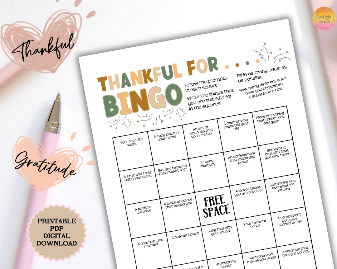 Thankful for Bingo Mindfulness PDF Game, Gratitude Activity Self ...