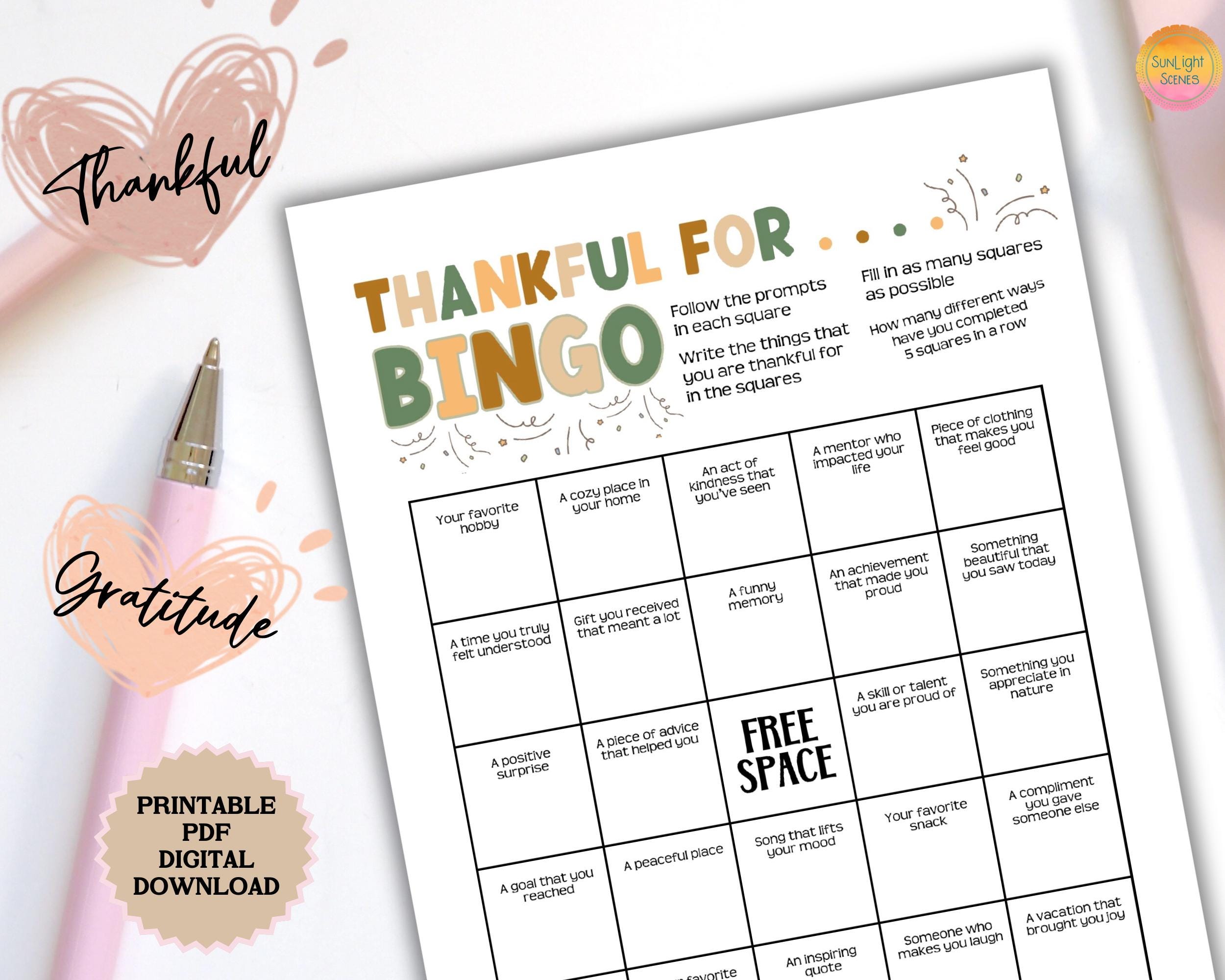 Thankful for Bingo Mindfulness PDF Game, Gratitude Activity Self ...