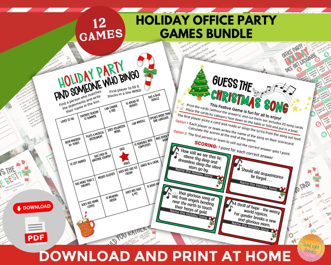 Office Holiday Party Game Bundle 12 Christmas Activity Pack, Work ...