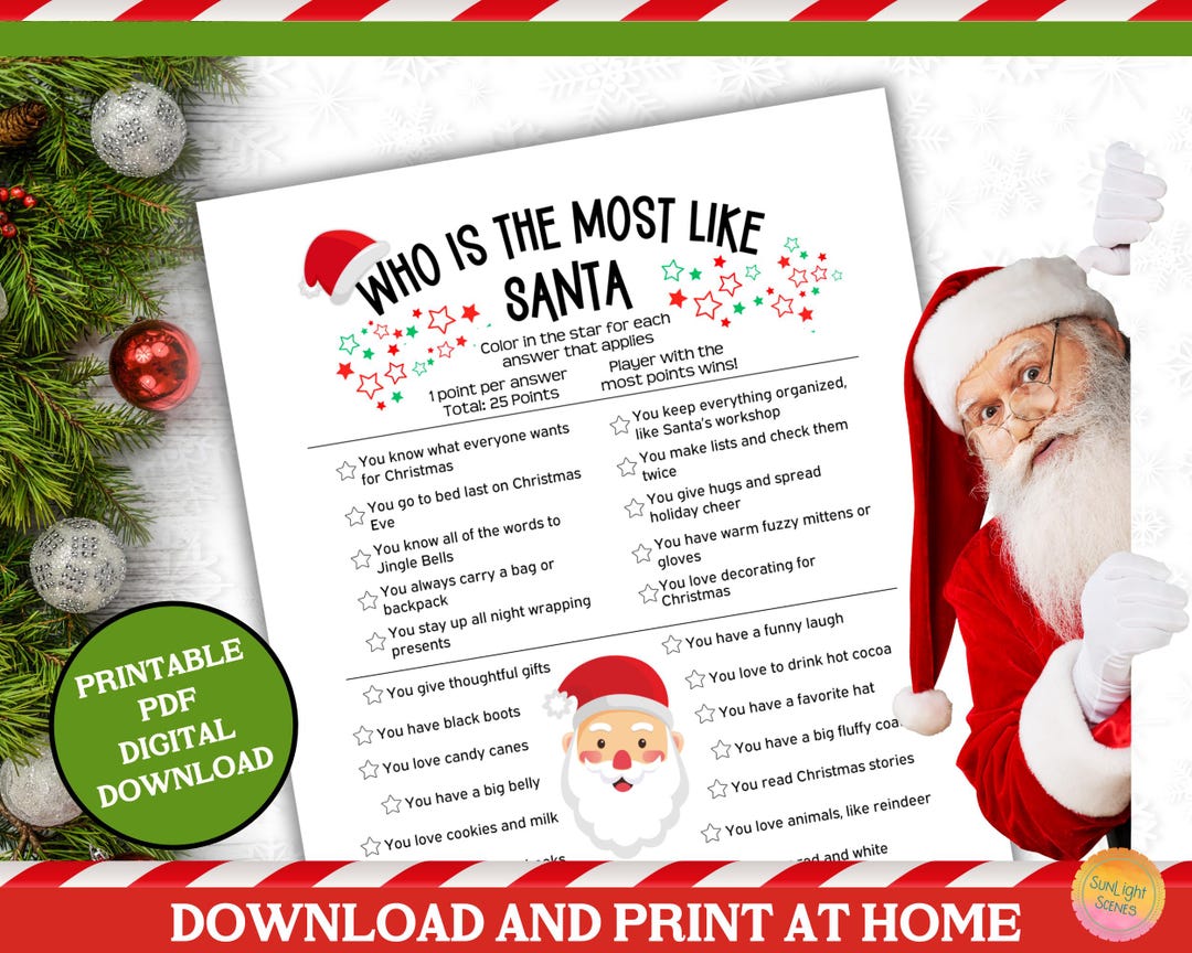 Who is the Most Like Santa Game Printable PDF, Funny Holiday Office ...