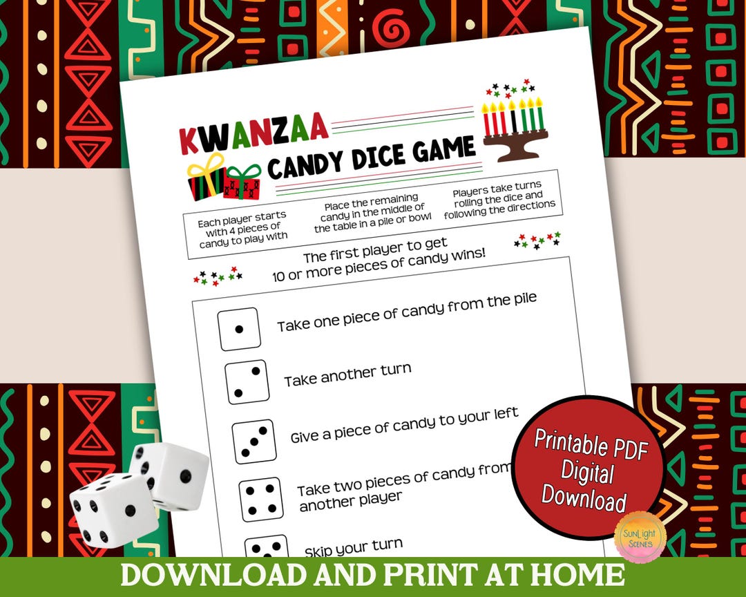 Kwanzaa Candy Dice Game Printable PDF, Candy Roll the Dice Group Game ...