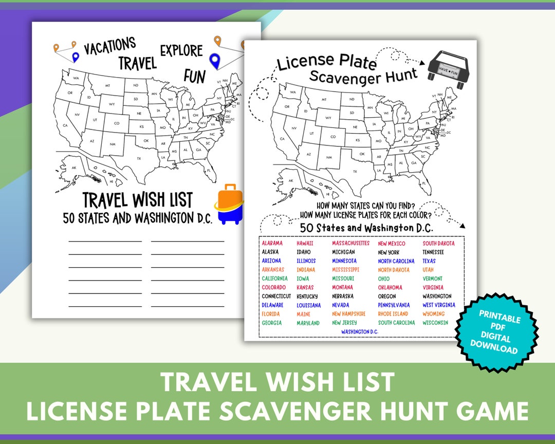 Car License Plate Game Travel Activities Scavenger Hunt Seek and Find ...