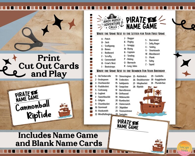 What's Your Pirate Name Game: Printable Birthday Party Name Generator ...