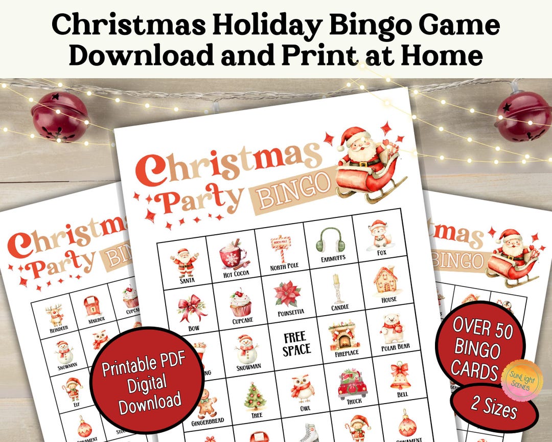 Printable Cozy Christmas Bingo Game PDF, Santa 100 Holiday Bingo Cards ...