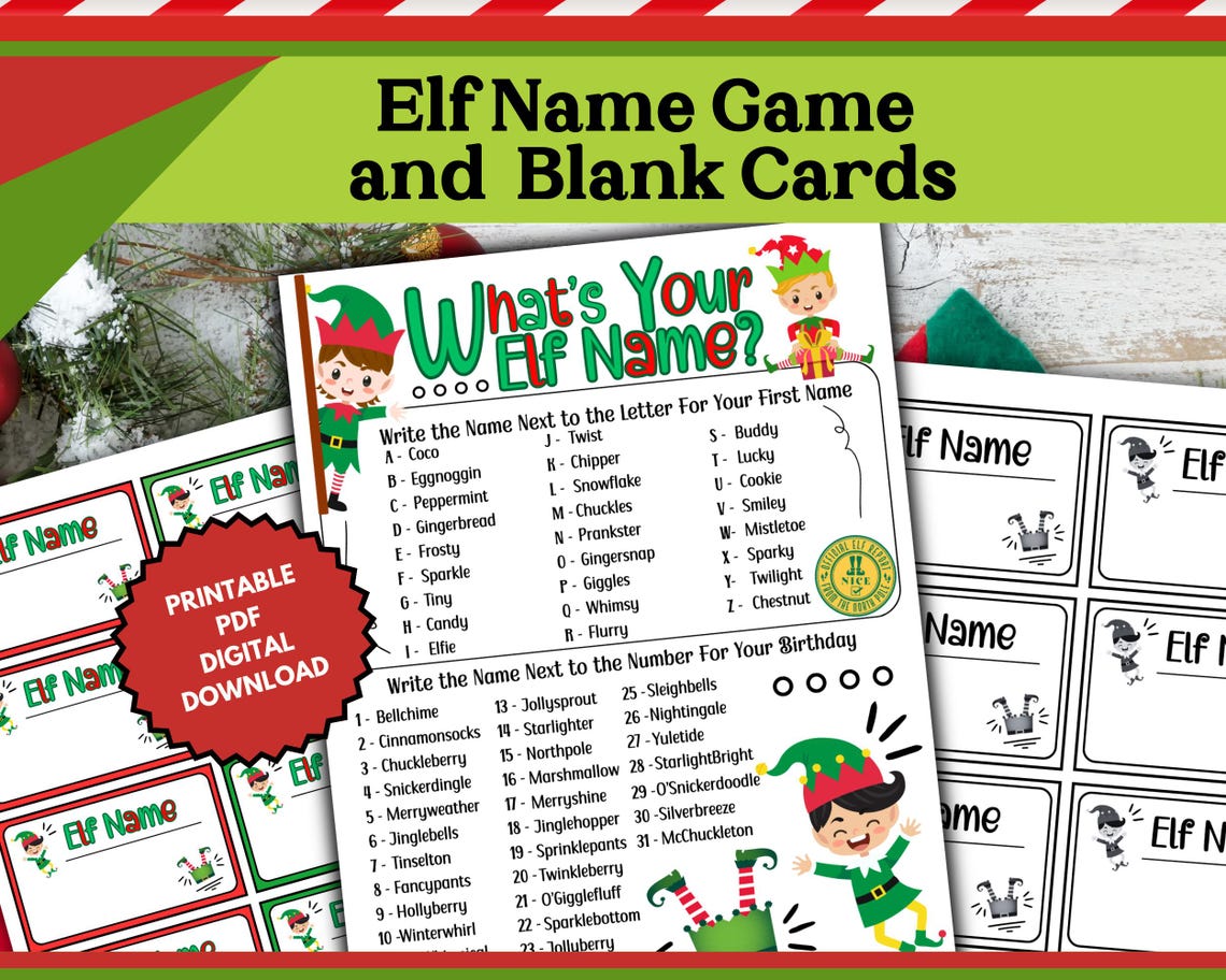Elf Name Game Generator Printable Name Tags, Whats Your Elf Name Family ...